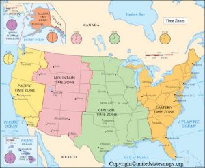 Printable US Time Zone Map with States & Cities in PDF