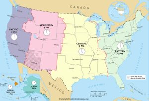 Printable US Time Zone Map with States & Cities in PDF