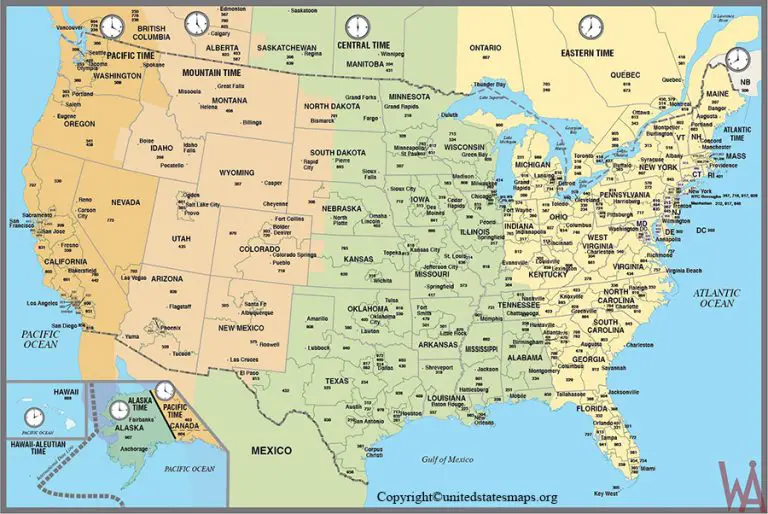 Printable US Time Zone Map with States & Cities in PDF