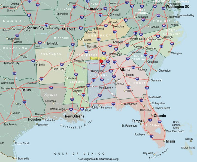 Map Of Southeast US | Southeast Map of US
