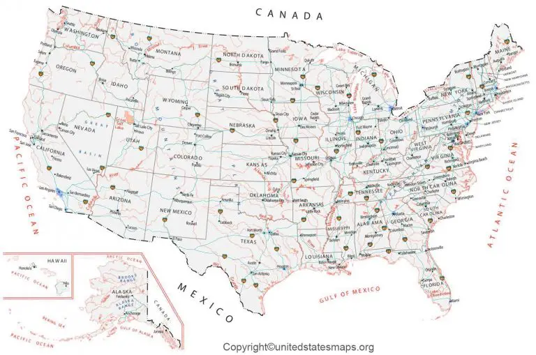 US Map With Cities Printable | USA Cities Map Labeled