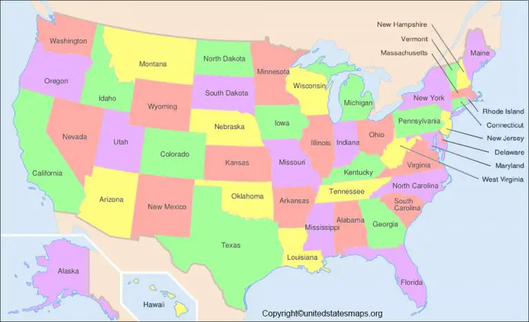US Map Labeled with States & Cities in PDF
