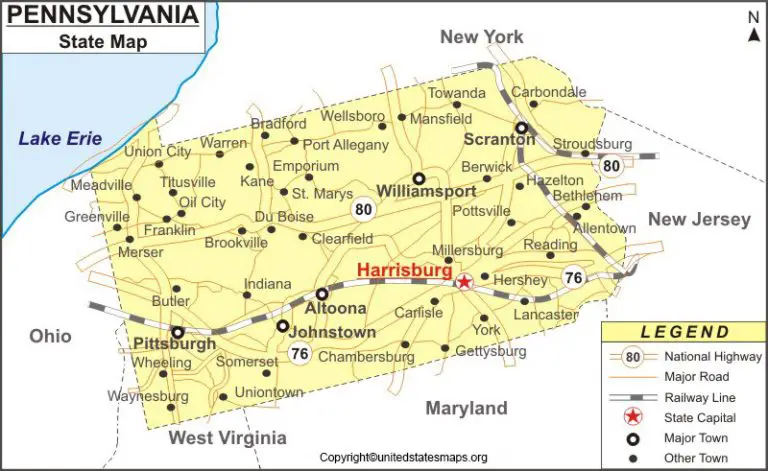 Labeled Pennsylvania Map With Capital and Cities in Pdf