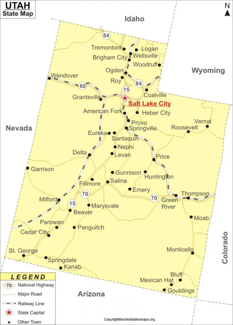 Labeled Utah Map With Capital And Cities in Pdf
