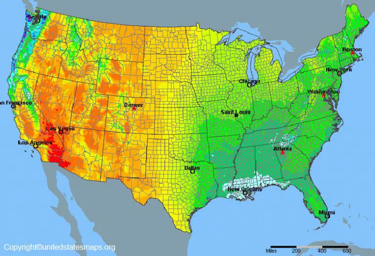 US Rainfall Map | Annual Rainfall Map of USA Printable