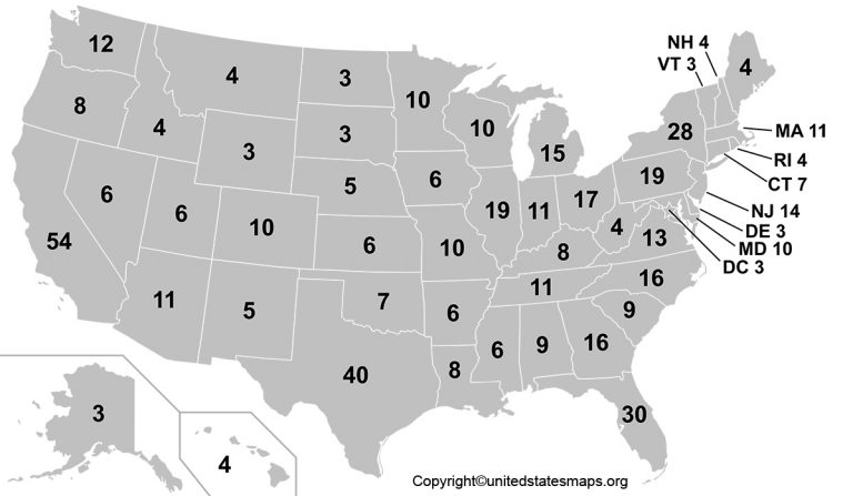 US Electoral Map | US Electoral College Map Printable