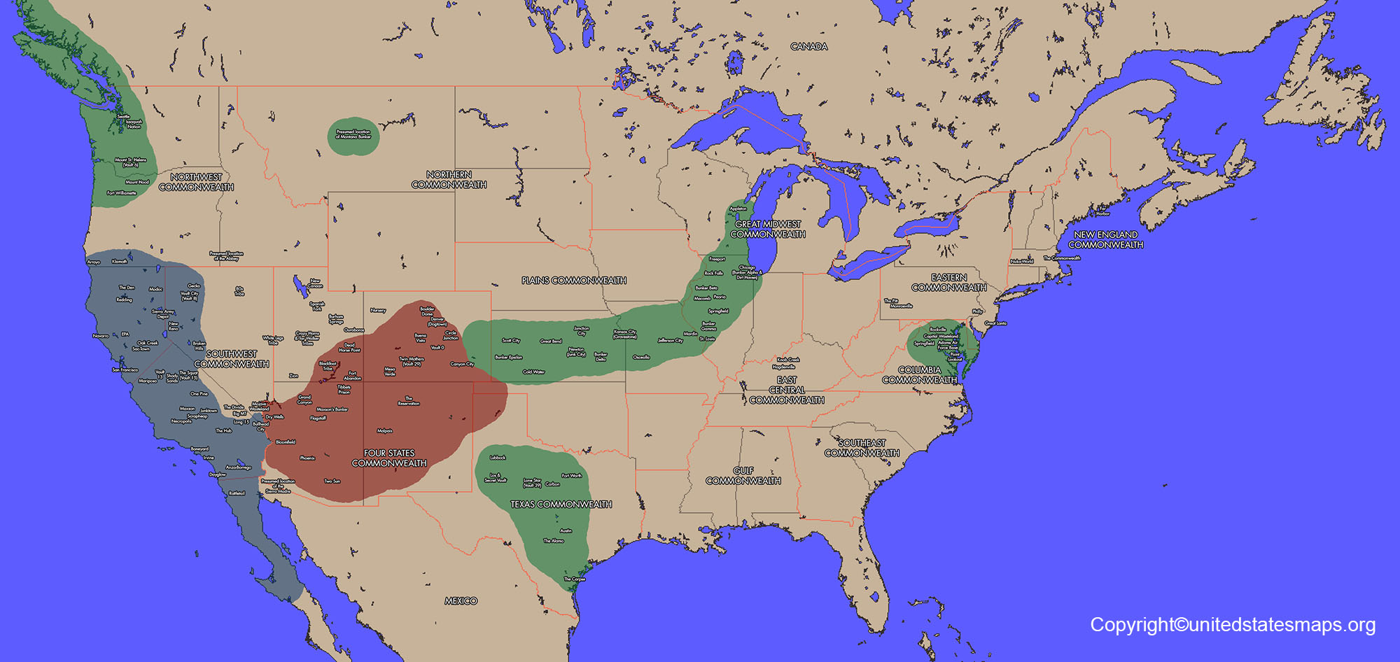 Fallout US Map | United States Fallout Map