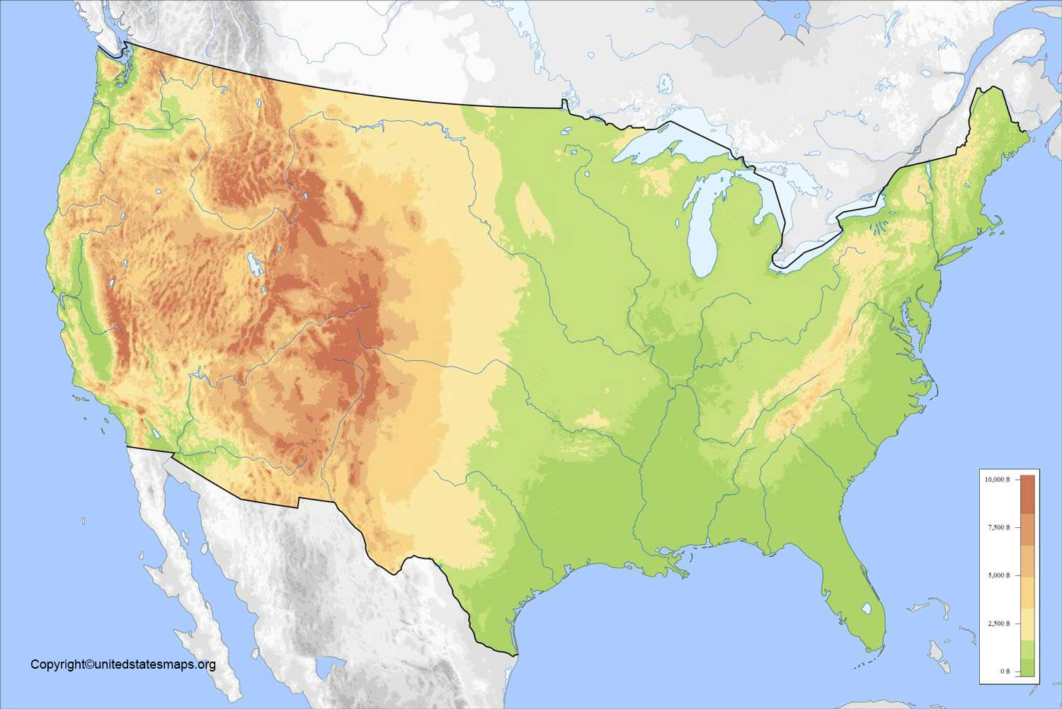 US Elevation Map | Elevation Map of USA with Key