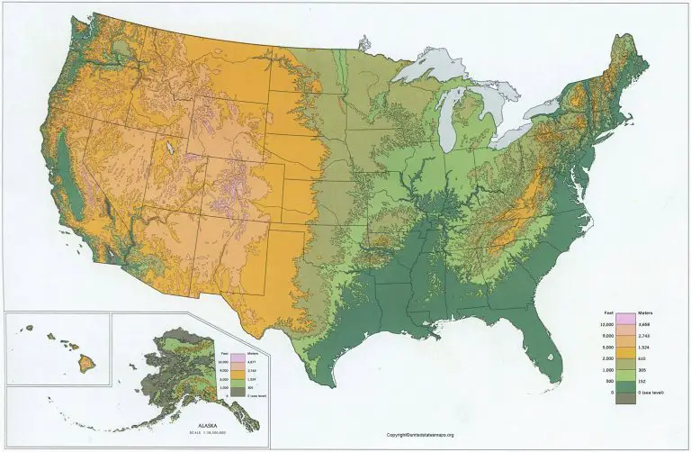 US Elevation Map | Elevation Map of USA with Key