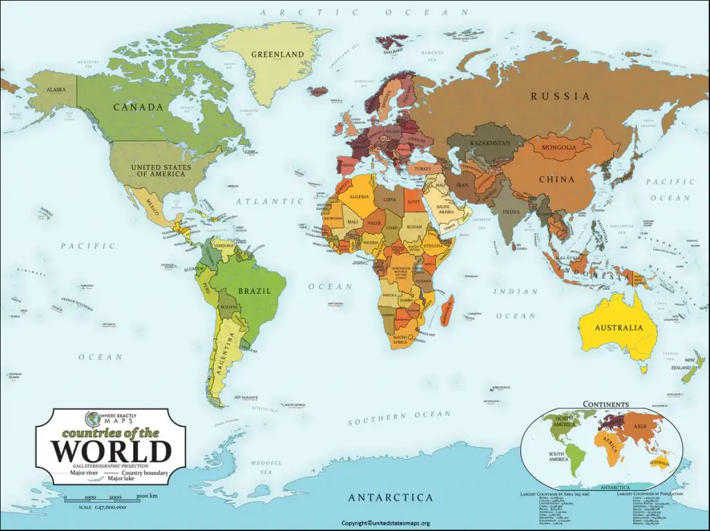Labeled World Map With Countries, Capitals & Cities in Pdf