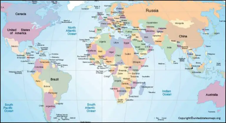 Labeled World Map With Countries, Capitals & Cities in Pdf