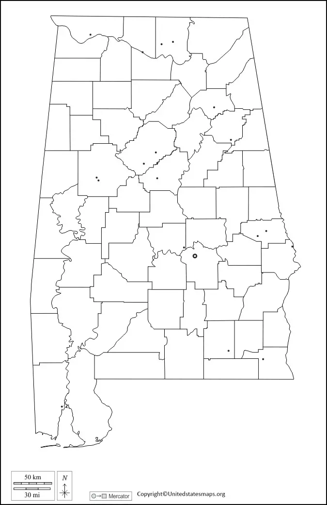 Blank Alabama Map | Printable Map Of Alabama in PDF