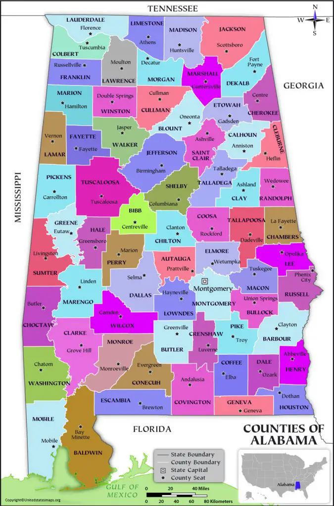 Labeled Alabama Map With Capital And Cities in Pdf