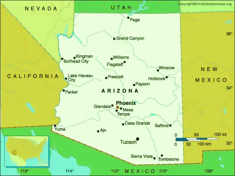 Labeled Arizona Map With Capital And Cities in Pdf