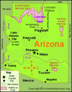 Labeled Arizona Map With Capital And Cities in Pdf