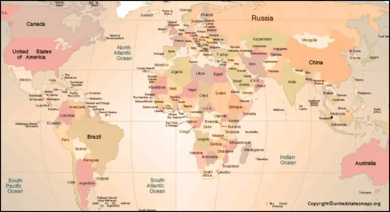 Labeled World Map With Countries, Capitals & Cities in Pdf