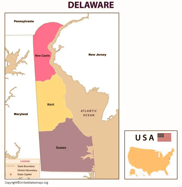 Labeled Delaware Map with Capital And Cities in Pdf