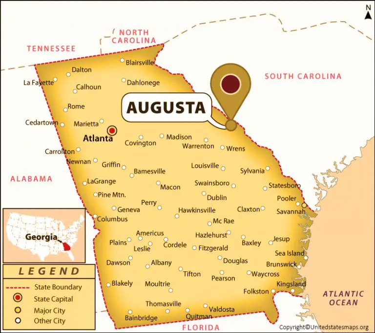 Labeled Georgia Map with Capital & Cities in Pdf