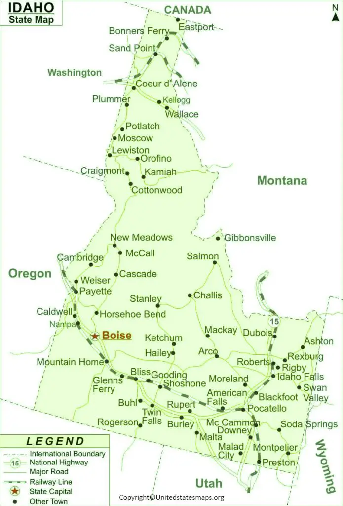 Labeled Idaho Map With Capital & Cities In Pdf