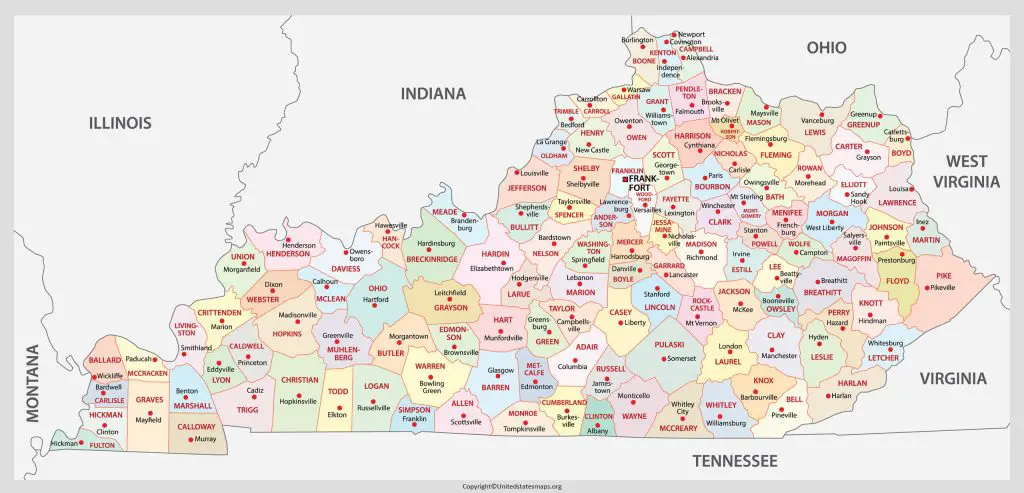 Labeled Kentucky Map With Capital & Cities In Pdf