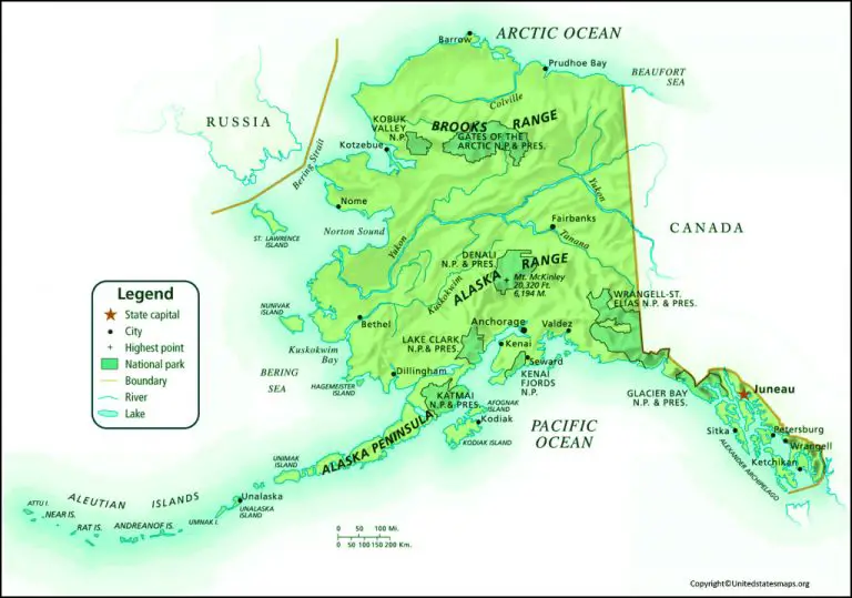 Labeled Alaska Map With Capital And Cities in Pdf