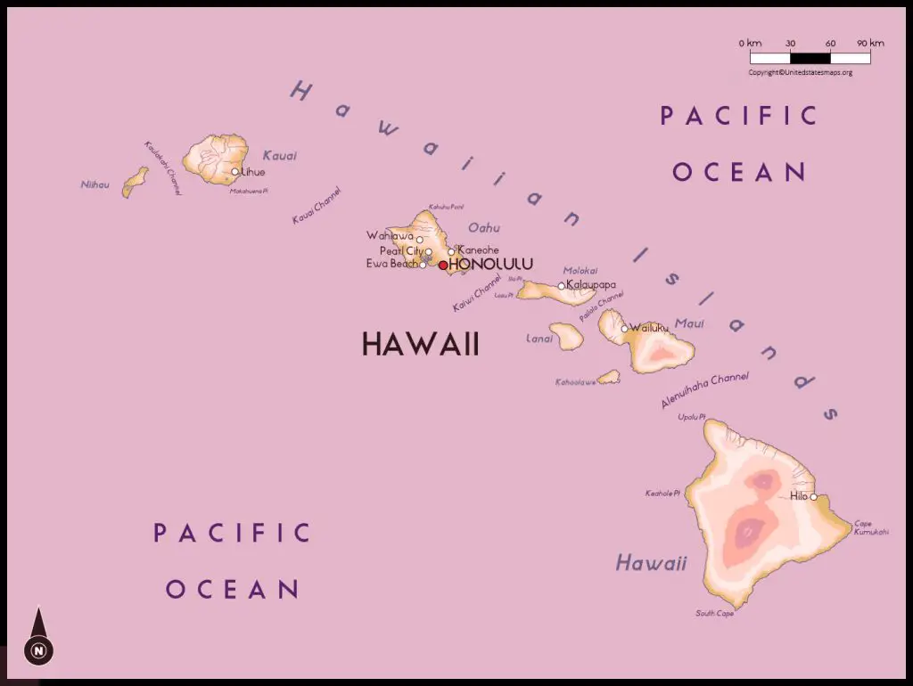 Labeled Hawaii Map With Capital & Cities In PDF