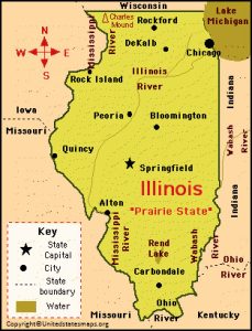 Labeled Illinois Map with Capital & Cities [Free Printable]