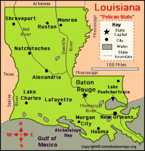 Labeled Louisiana Map With Capital & Cities In Pdf.
