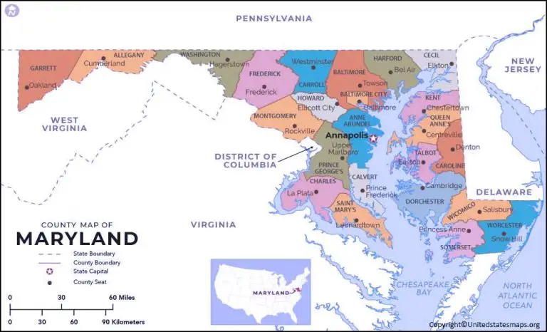 Labeled Maryland Map With Capital & Cities In PDF
