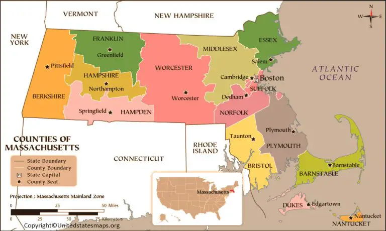 Labeled Massachusetts Map With Capital & Cities In PDF.