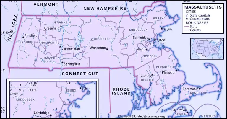 Labeled Massachusetts Map With Capital & Cities In PDF.
