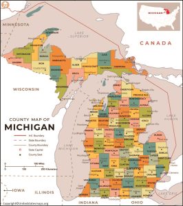 Labeled Michigan Map With Capital & Cities in PDF