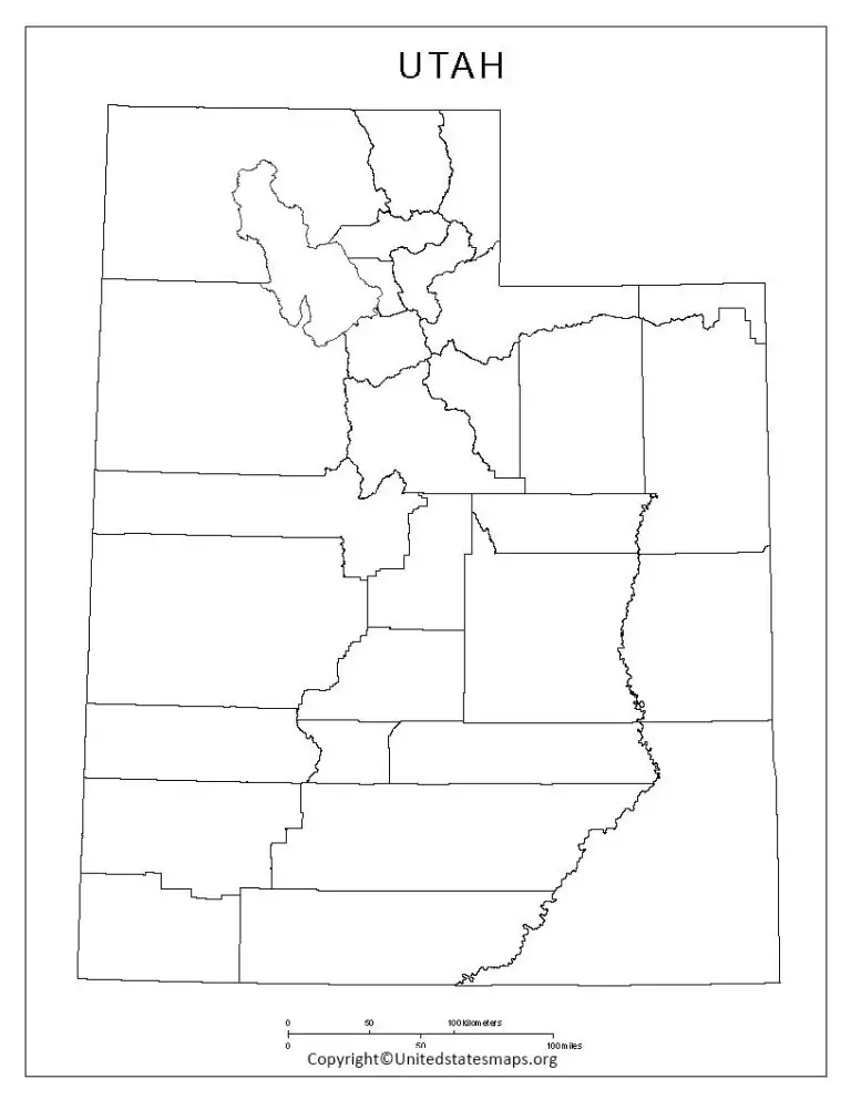 Blank Utah Map | Printable Map of Utah in Pdf