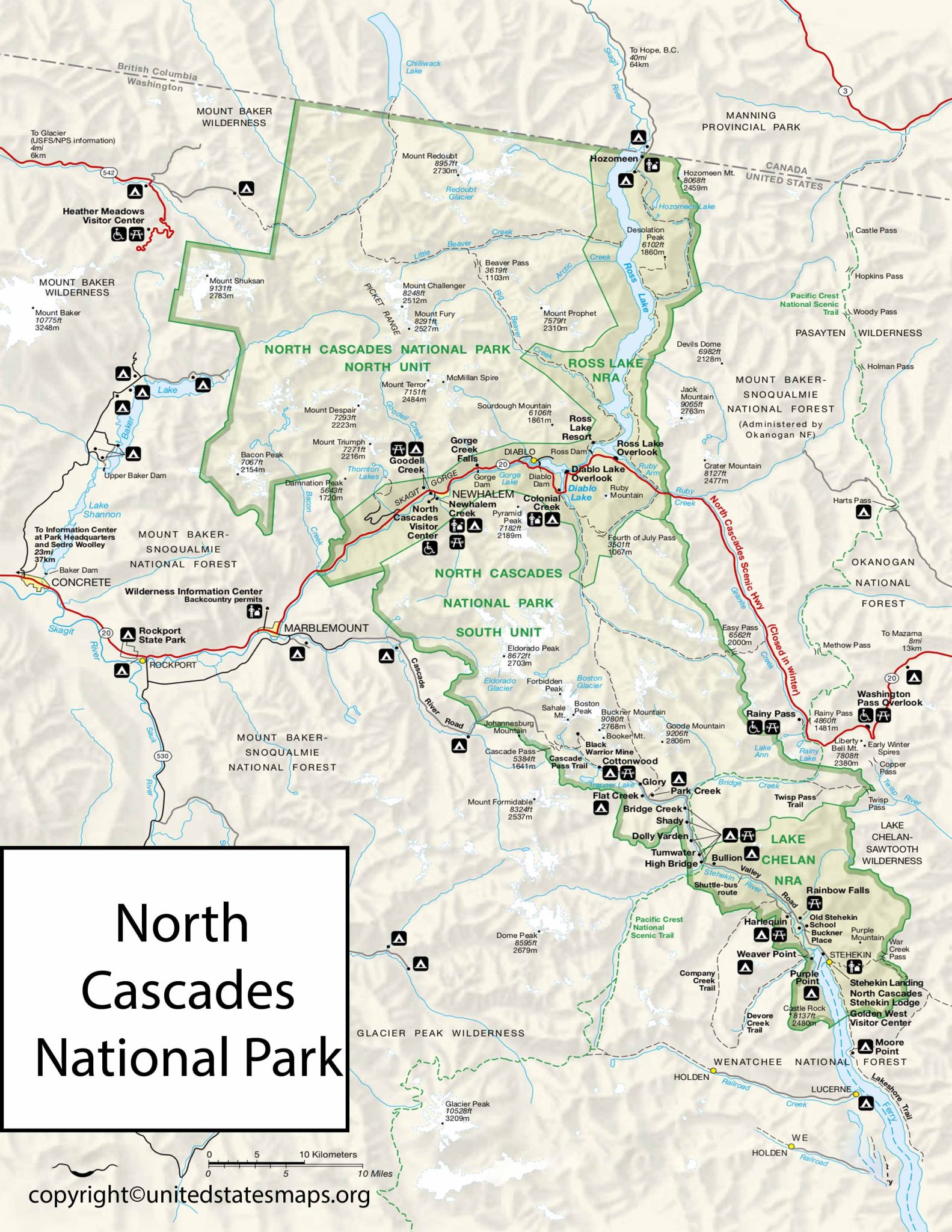 North Cascades National Park Map Trail Map Of North Cascades
