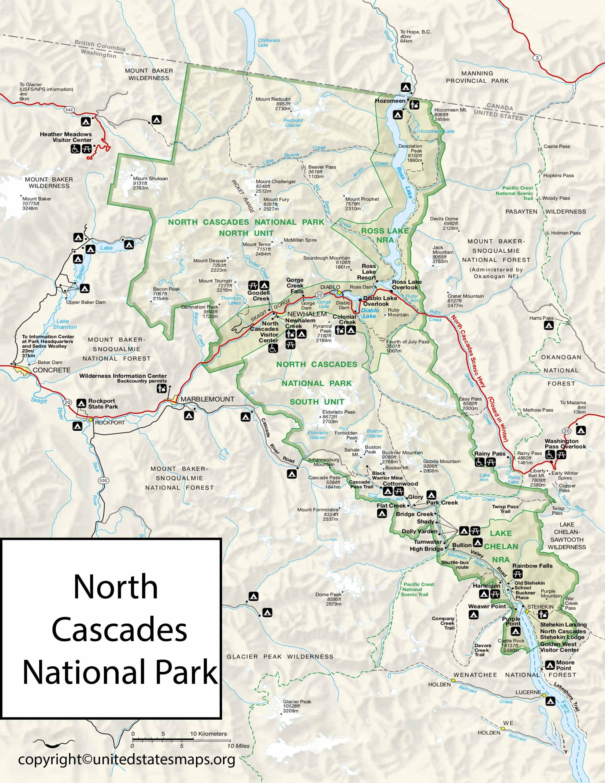 North Cascades National Park Map Trail Map Of North Cascades