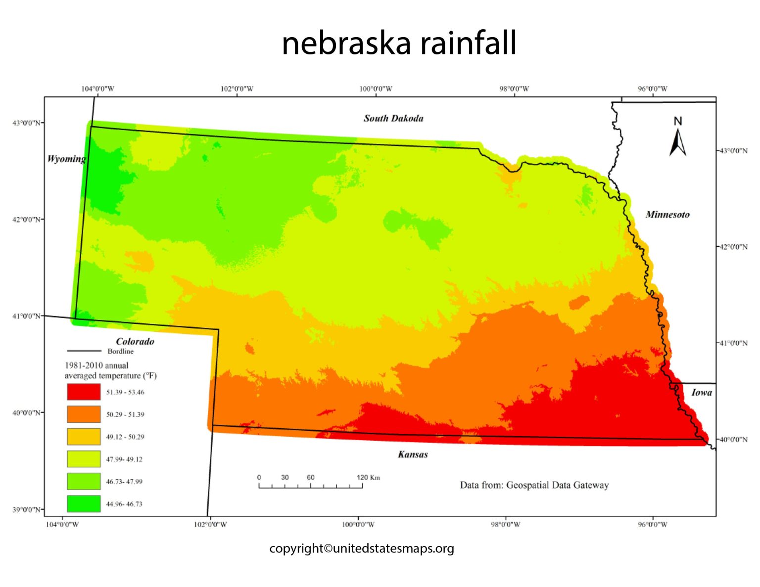 Nebraska Rainfall Map | Rainfall Map of Nebraska
