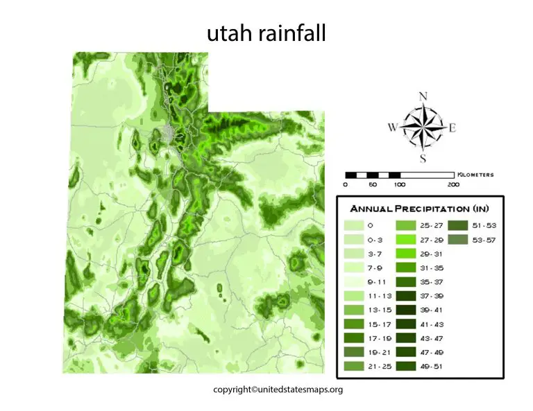 Utah Rainfall Map | Annual Rainfall Map of Utah