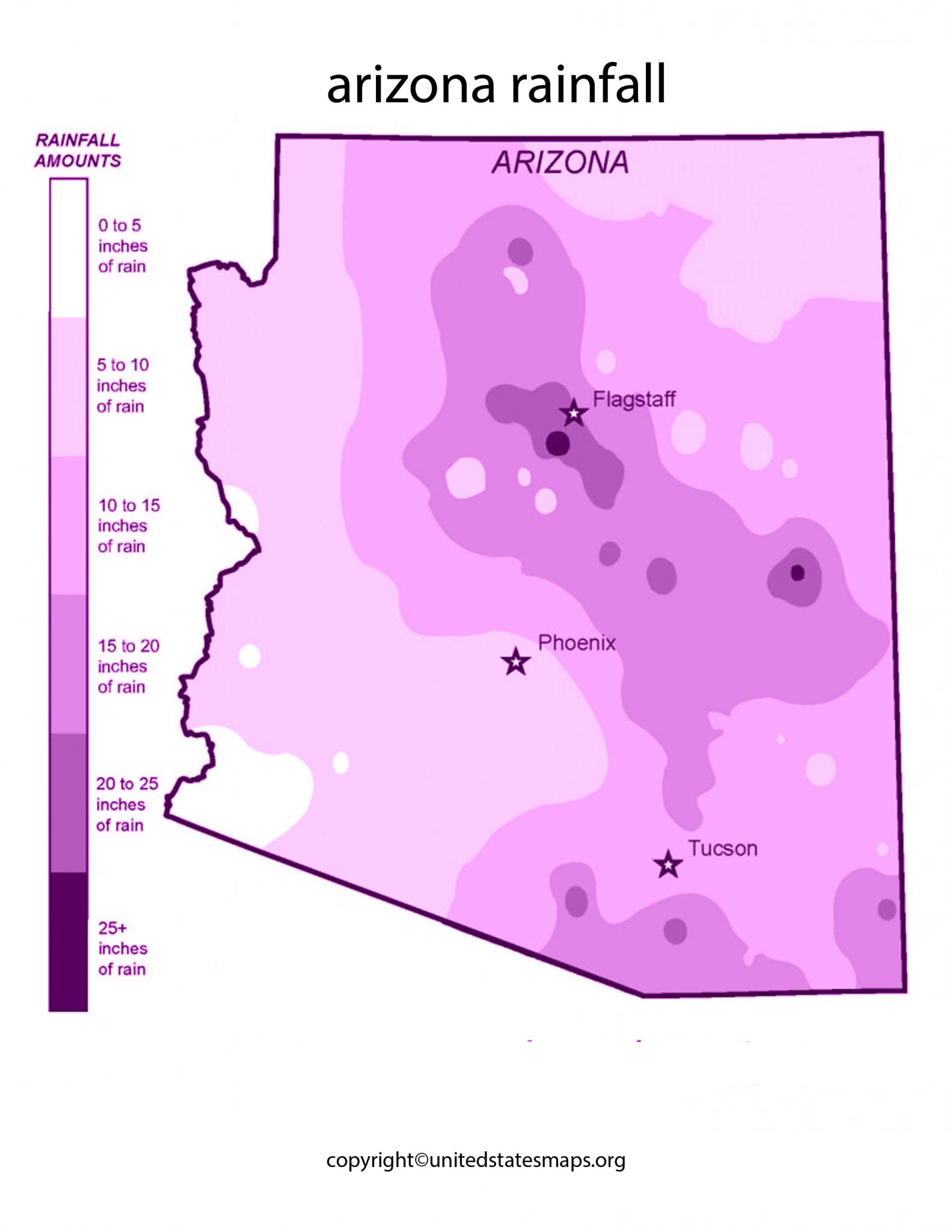 Arizona Rainfall Map | Arizona Annual Rainfall Map