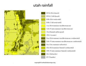 Utah Rainfall Map | Annual Rainfall Map of Utah