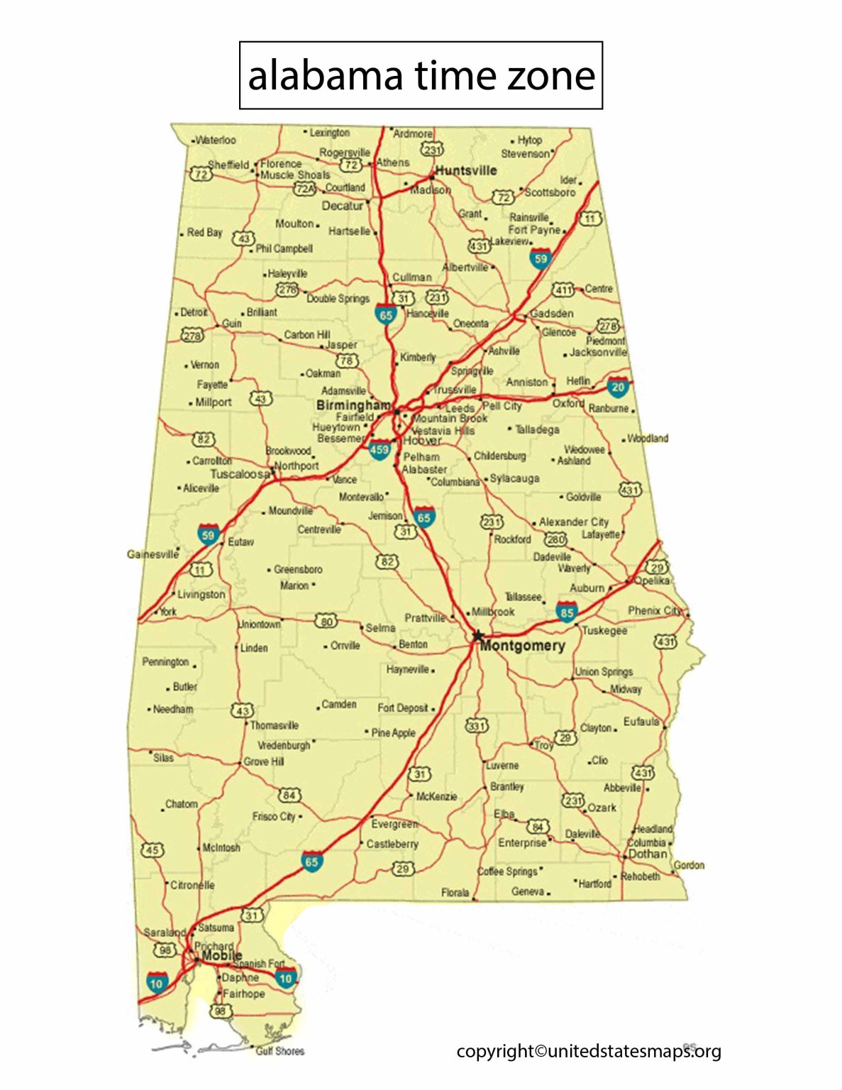 Alabama Time Zone Map | Time Zone Map of Alabama
