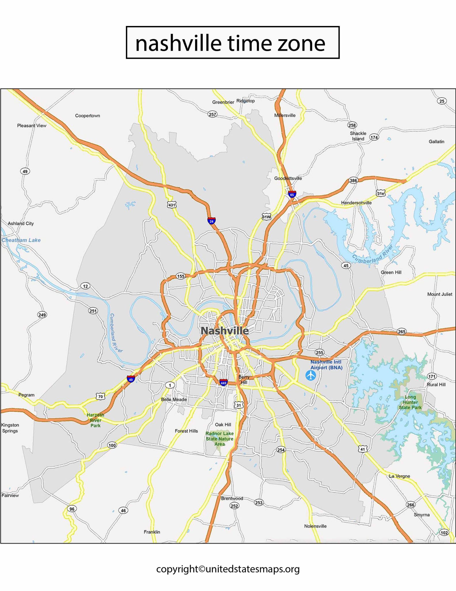 Nashville Time Zone Map | Time Zone Map for Nashville Tn