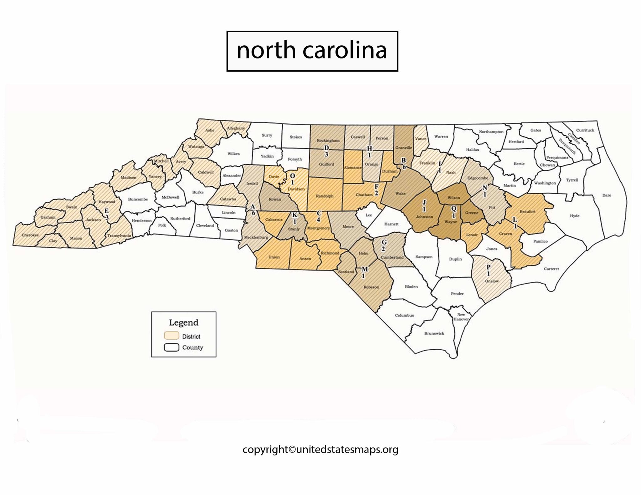 North Carolina Political Map with Counties