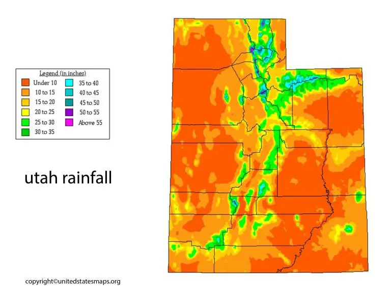 Utah Rainfall Map | Annual Rainfall Map of Utah
