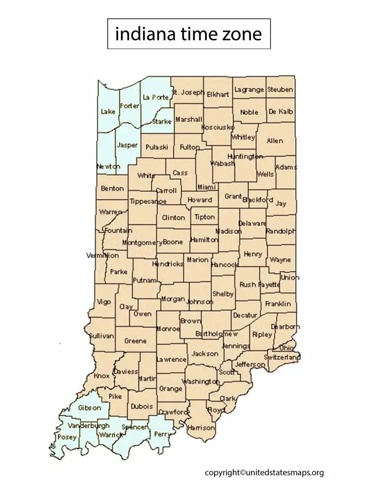 Indiana Time Zone Map | Time Zones in Indiana Map