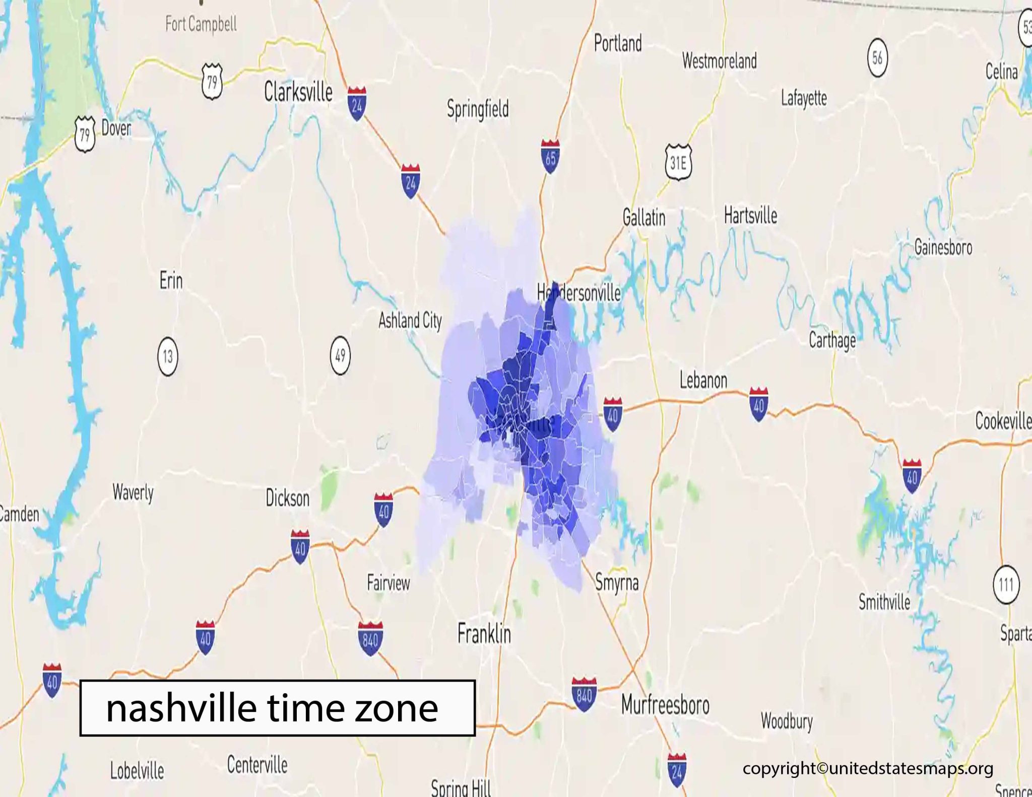 Nashville Time Zone Map | Time Zone Map for Nashville Tn