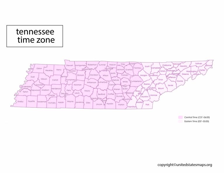 Tennessee Time Zone Map | Time Zone Map for Tennessee