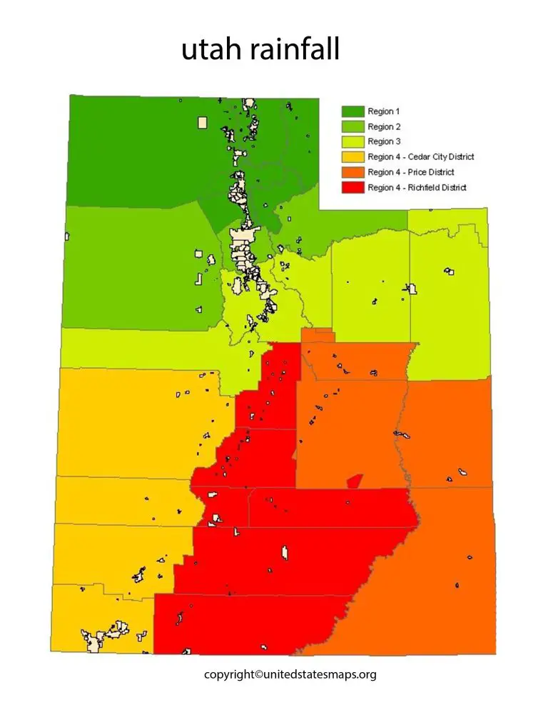 Utah Rainfall Map | Annual Rainfall Map of Utah