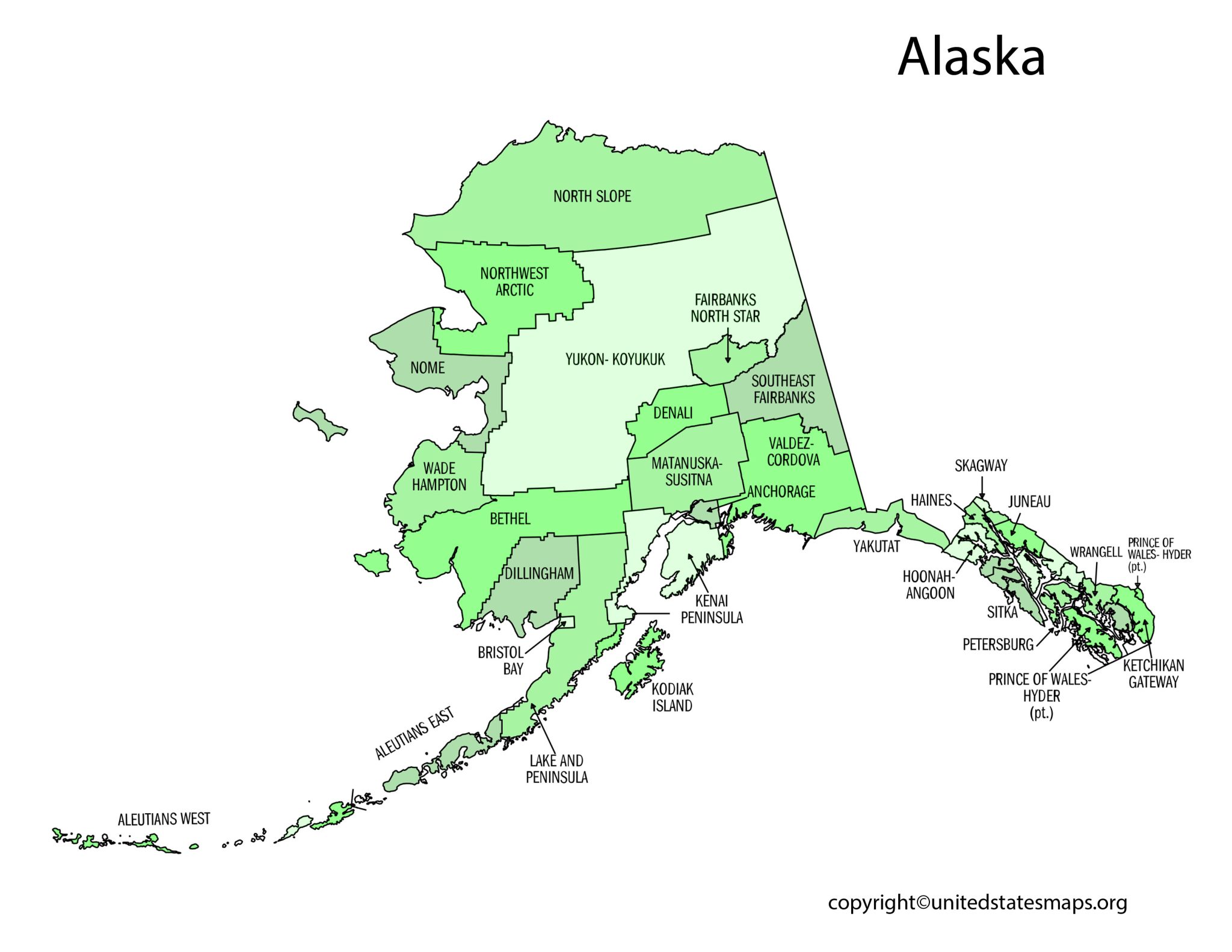 Alaska County Map | County Map of Alaska with Cities
