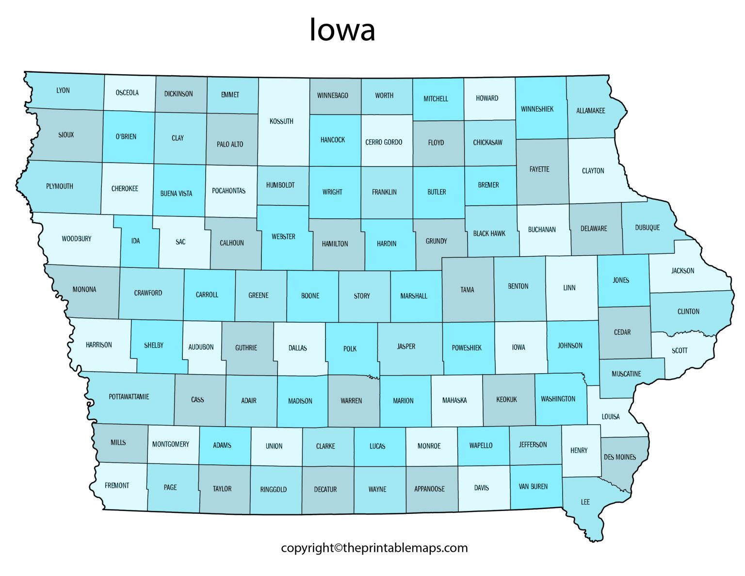 Iowa County Map | County Map of Iowa with Cities