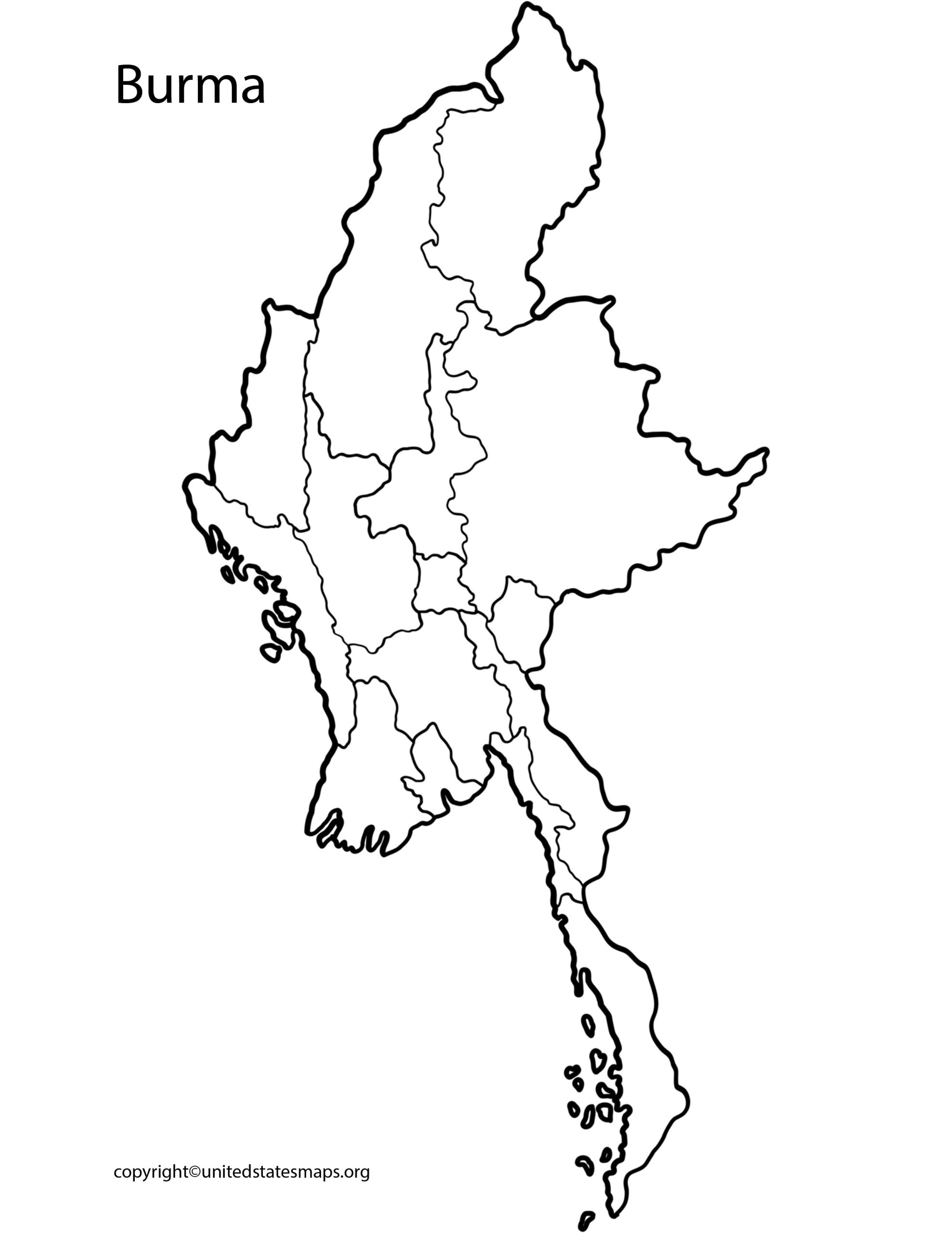 Blank Burma Map | Printable Blank Map of Burma